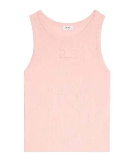 Celine Triomphe Tank Top In Ribbed Cotton