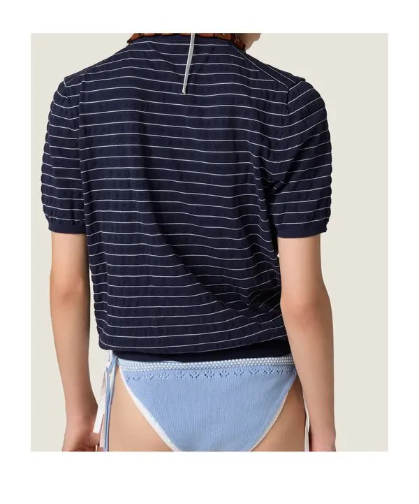 Miu Miu Crochet Trimmed Cotton Panty - Blue