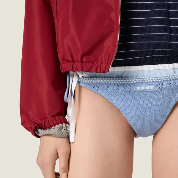 Miu Miu Crochet Trimmed Cotton Panty - Blue