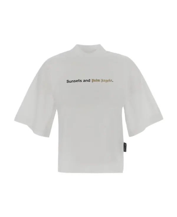 Palm Angels Sunsets-print Jersey T-shirt - White