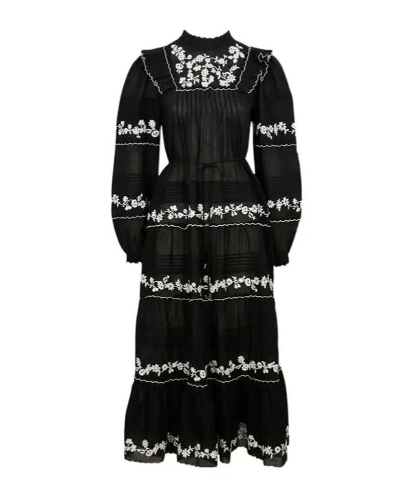 Farm Rio Embroidered Long Sleeve Maxi Dress