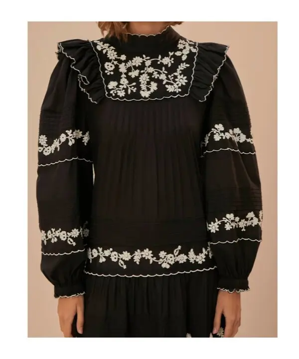 Farm Rio Embroidered Long Sleeve Maxi Dress