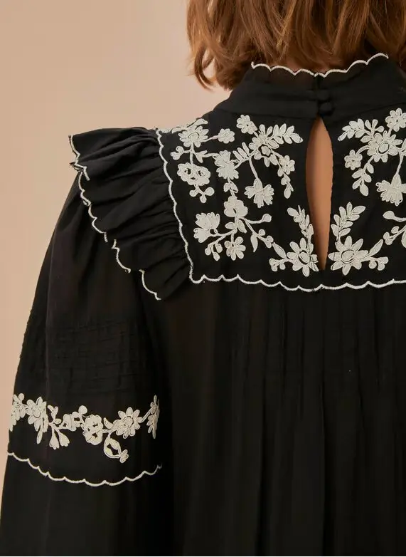 Farm Rio Embroidered Long Sleeve Maxi Dress
