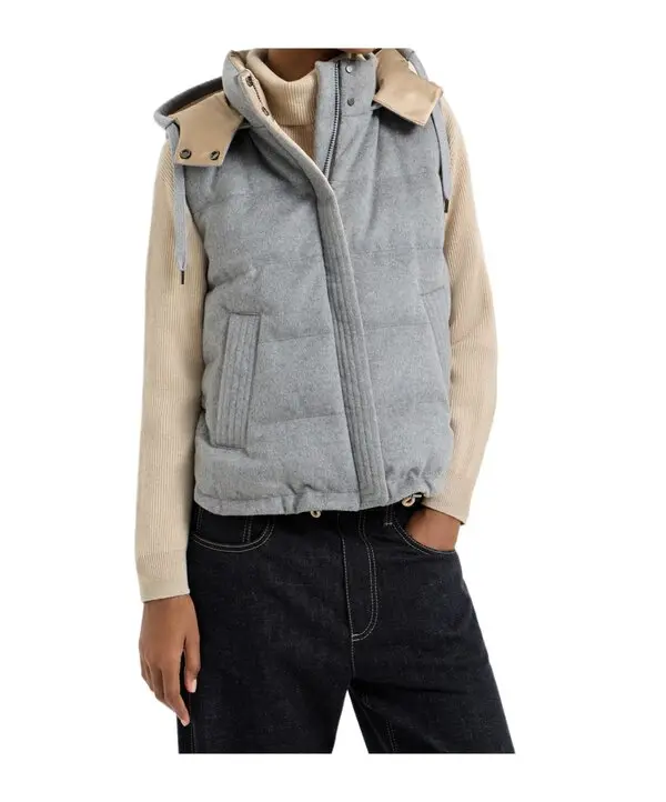 Brunello Cucinelli Sleeveless Down Vest With Drawstring Hood - Grey