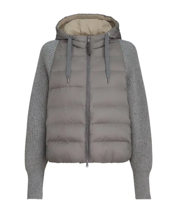 Brunello Cucinelli Padded Jacket With Ribbed Cuffs - Grey