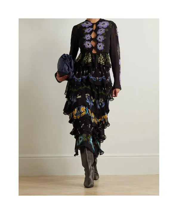 Farm Rio Floral-print Tiered Ruffled Dress