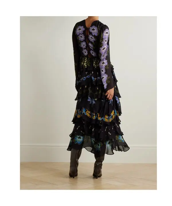 Farm Rio Floral-print Tiered Ruffled Dress