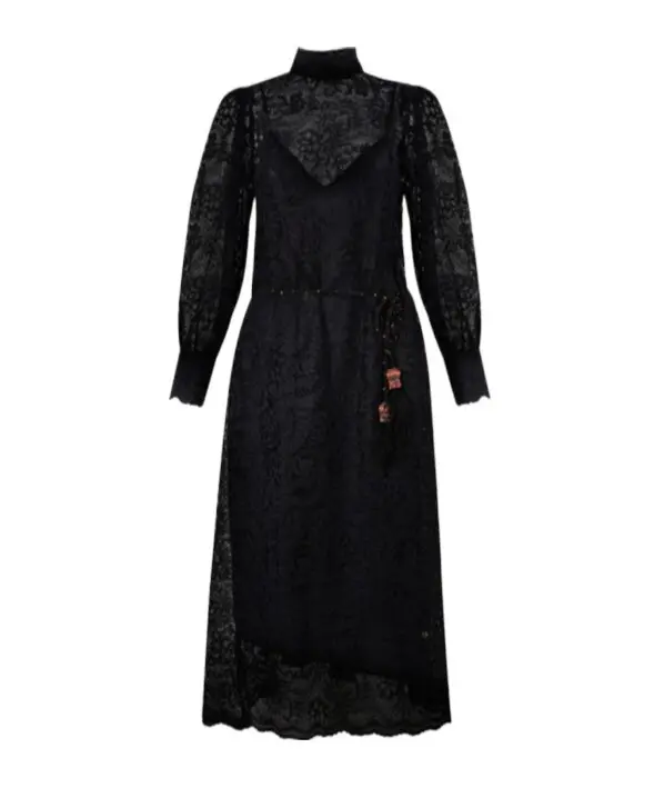 Farm Rio Lace High Neck Maxi Dress With Long Sleeves