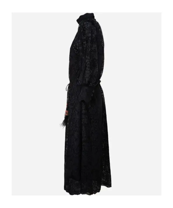 Farm Rio Lace High Neck Maxi Dress With Long Sleeves