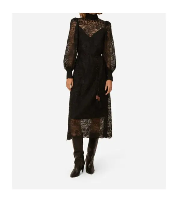 Farm Rio Lace High Neck Maxi Dress With Long Sleeves