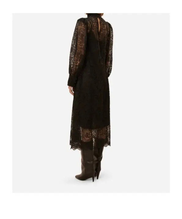 Farm Rio Lace High Neck Maxi Dress With Long Sleeves