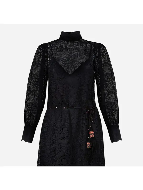 Farm Rio Lace High Neck Maxi Dress With Long Sleeves