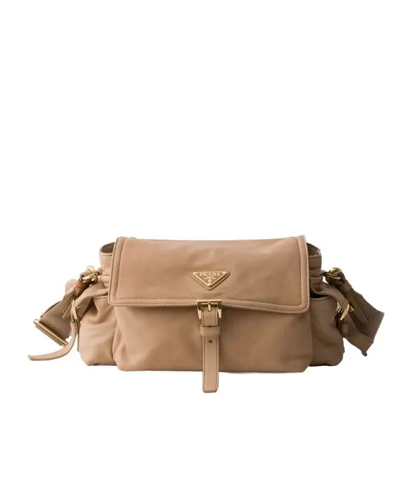Prada Explore Medium Nappa Leather Shoulder Bag With Flap - Sand Beige