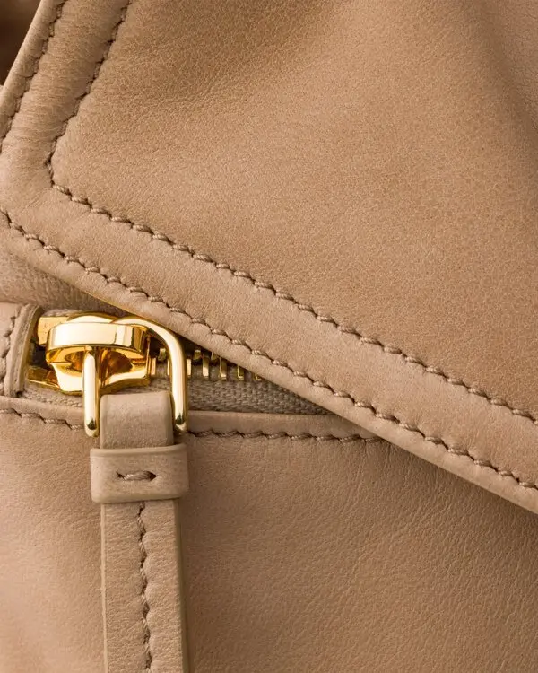 Prada Explore Medium Nappa Leather Shoulder Bag With Flap - Sand Beige