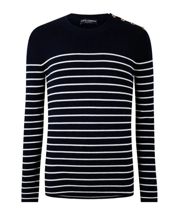 Dolce & Gabbana Striped Knit Jumper With Button Detail - Black