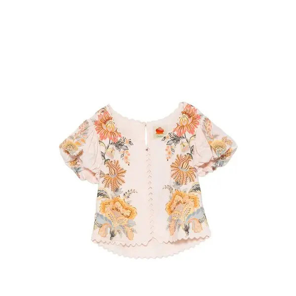 Farm Rio Floral-print Scallop-edge Top - White