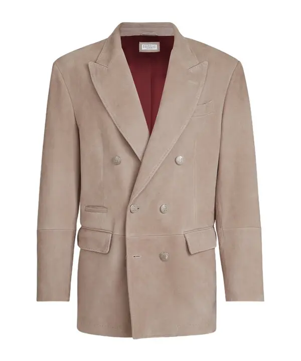 Brunello Cucinelli Suede Metal-buttons Blazer