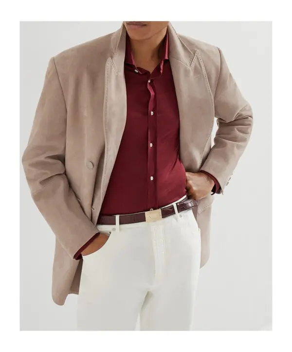 Brunello Cucinelli Suede Metal-buttons Blazer