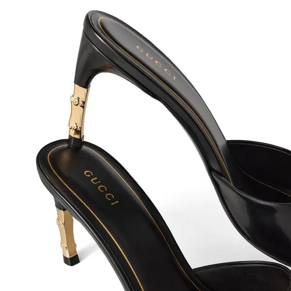 Gucci Bamboo Mule With Gold Tone Heel