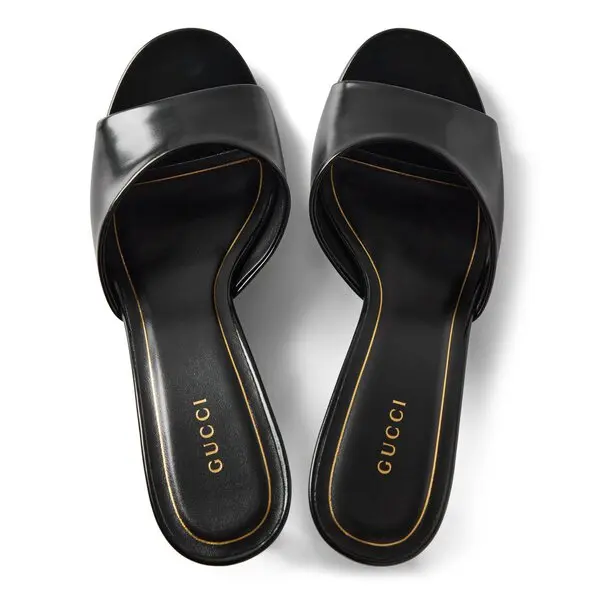Gucci Bamboo Mule With Gold Tone Heel