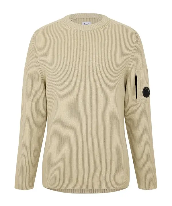 C.P. COMPANY Solid Ribbed Crew Neck Knit Sweater
