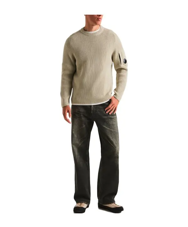 C.P. COMPANY Solid Ribbed Crew Neck Knit Sweater
