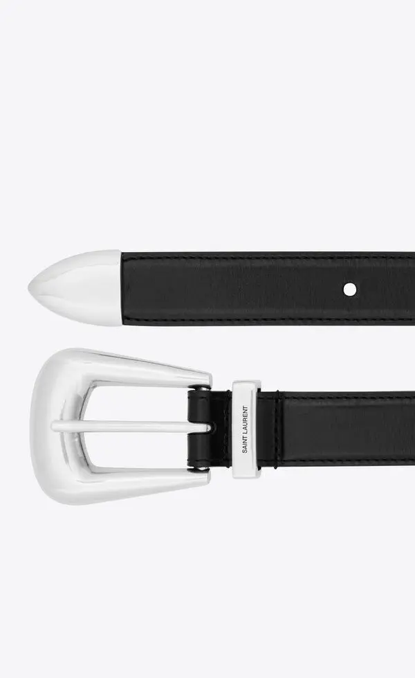 Saint Laurent Folk Buckle Belt In Smooth Leather
