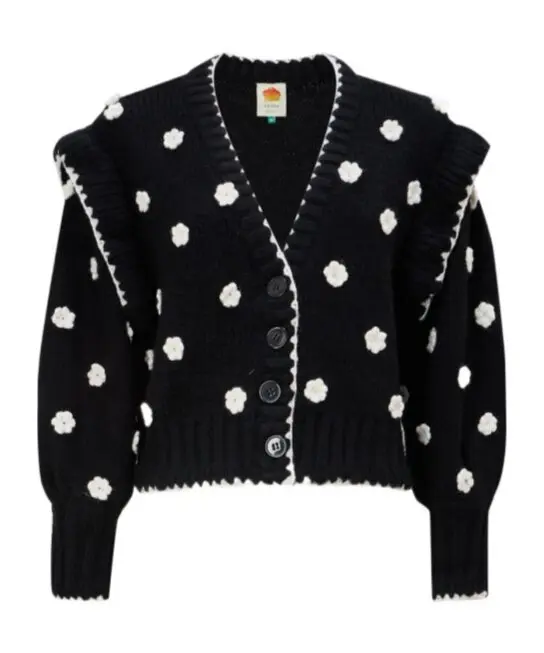 Farm Rio Flower Embellished Ruffled Cardigan