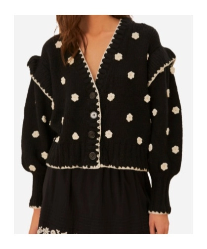 Farm Rio Flower Embellished Ruffled Cardigan