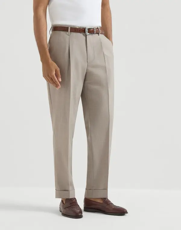 Brunello Cucinelli Virgin Wool Fresco Trousers With Pleat