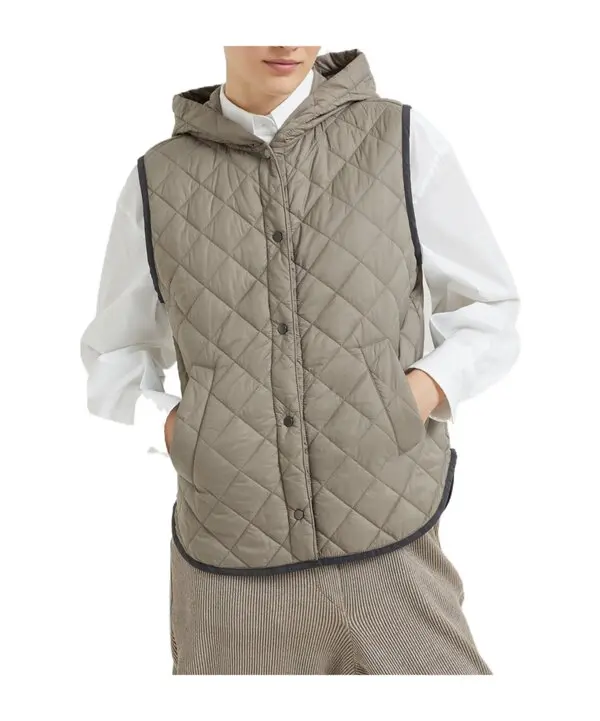 Brunello Cucinelli Quilted Hooded Gilet - Light Brown