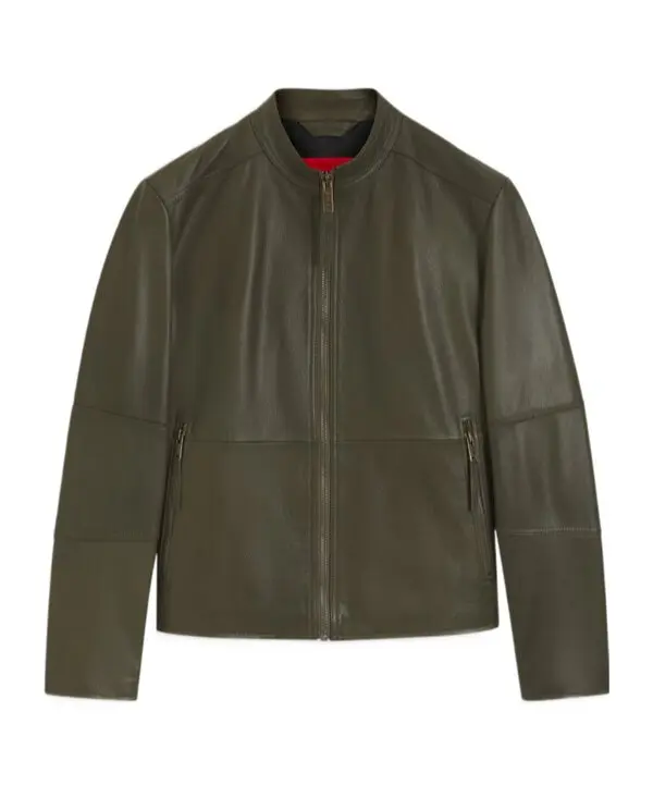 Hugo Boss Grained-leather Jacket In A Slim Fit