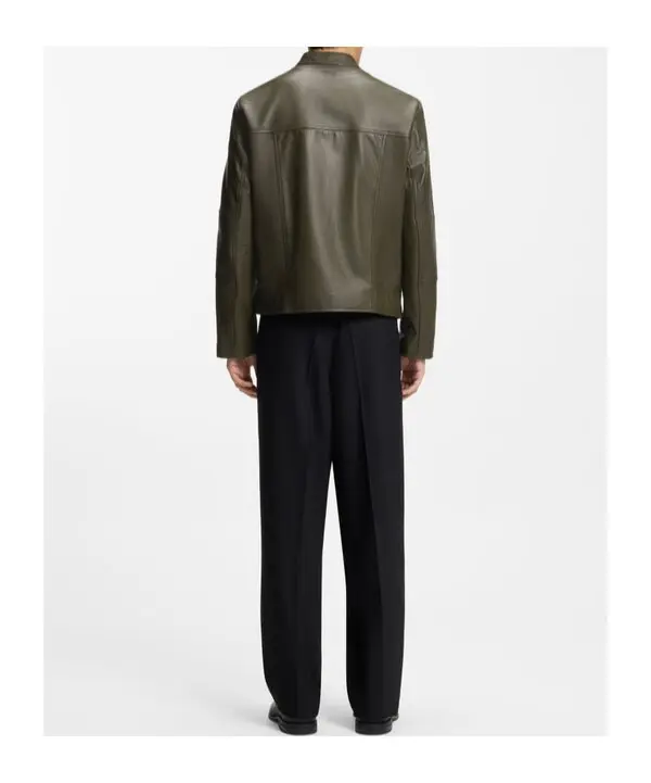 Hugo Boss Grained-leather Jacket In A Slim Fit