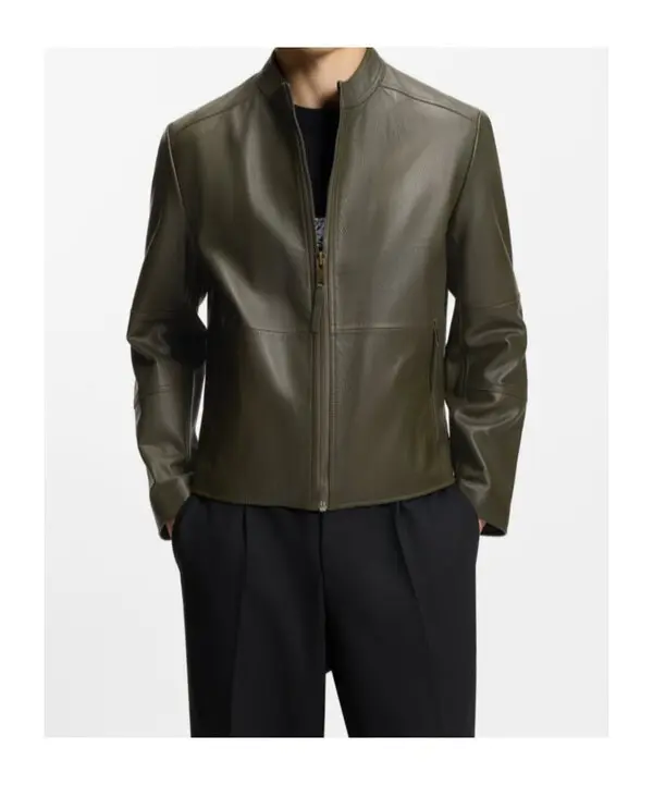 Hugo Boss Grained-leather Jacket In A Slim Fit