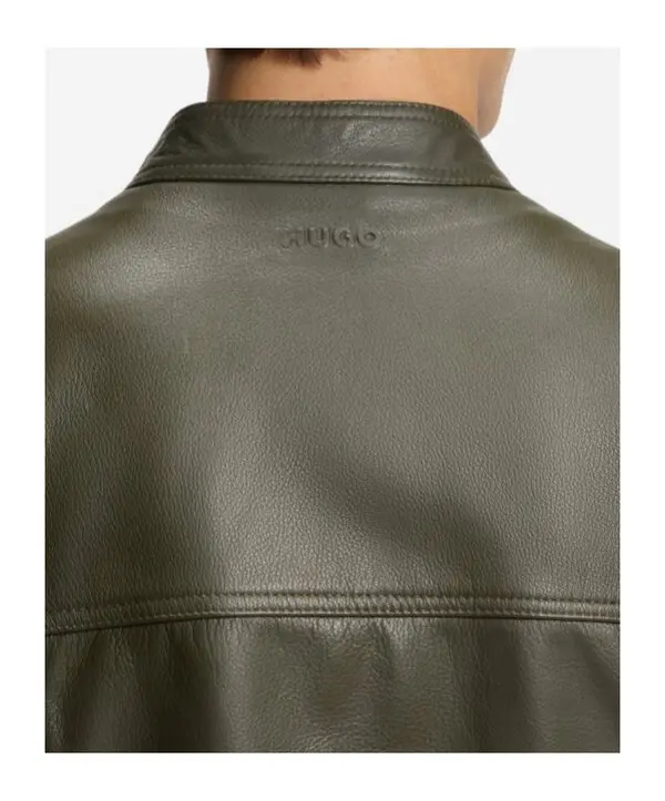 Hugo Boss Grained-leather Jacket In A Slim Fit