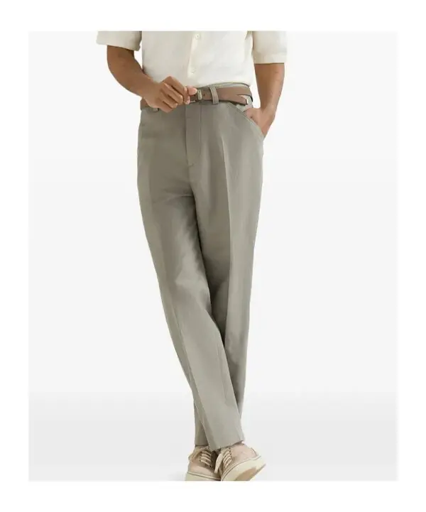 Brunello Cucinelli Cotton And Linen Panama Trousers With Pleat - Gray