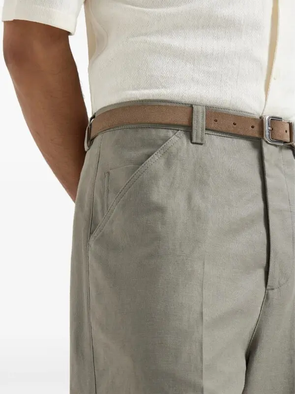 Brunello Cucinelli Cotton And Linen Panama Trousers With Pleat - Gray