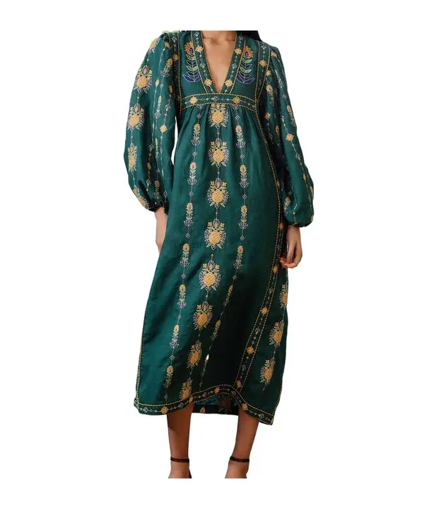 Farm Rio Long Sleeve Graphic Maxi Dress - Black