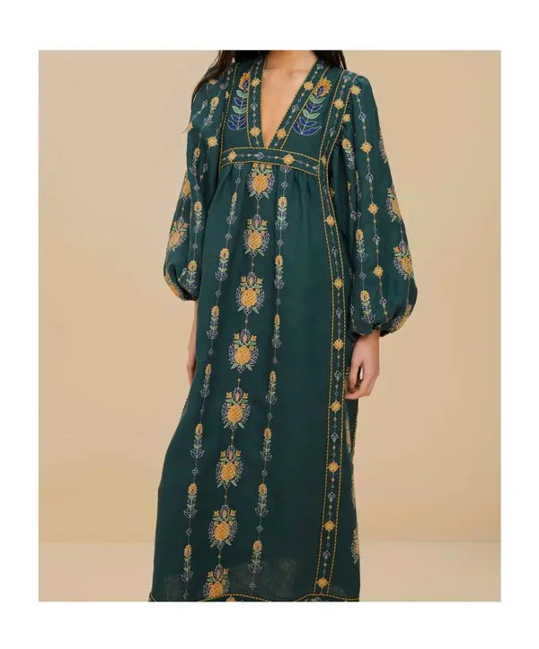 Farm Rio Long Sleeve Graphic Maxi Dress