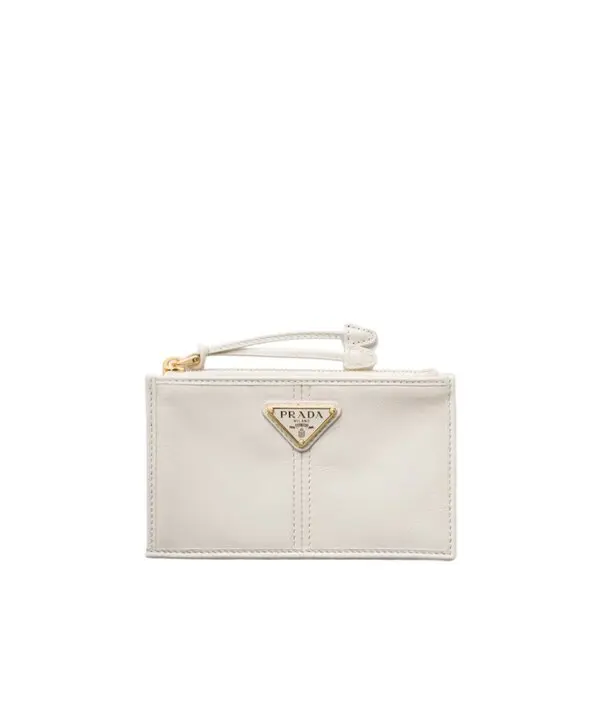 Prada Leather Card Holder With Zipper - White