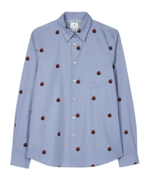 Paul Smith Tomato-print Poplin Shirt - Light Blue