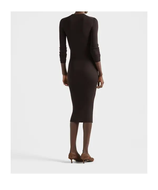 Prada Ribbed Knit Dress With Raglan Sleeves - Cocoa Brown