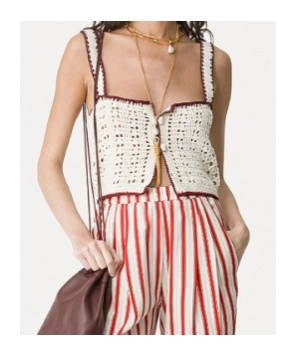 FORTE_FORTE Handmade Crochet Cropped Top With Button Front