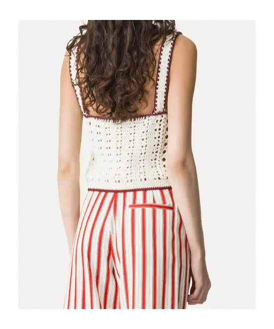 FORTE_FORTE Handmade Crochet Cropped Top With Button Front