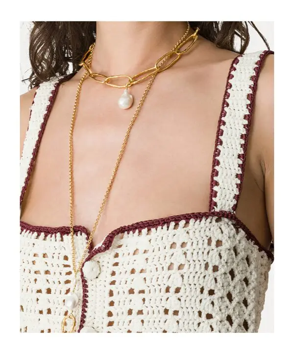 FORTE_FORTE Handmade Crochet Cropped Top With Button Front