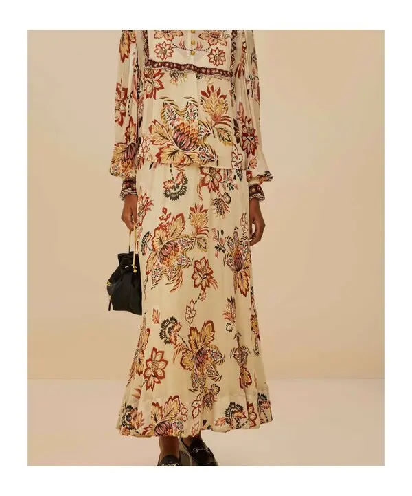 Farm Rio Floral Print Midi Skirt