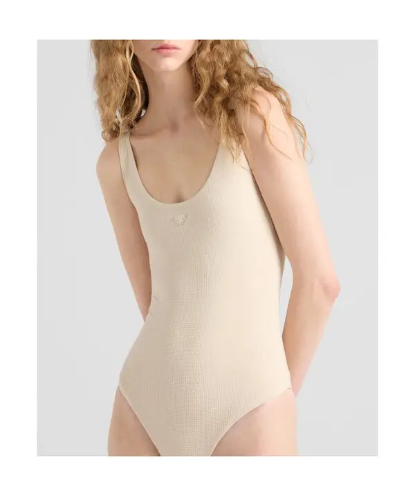 Prada Logo Plaque Sleeveless One-piece Swimsuit
