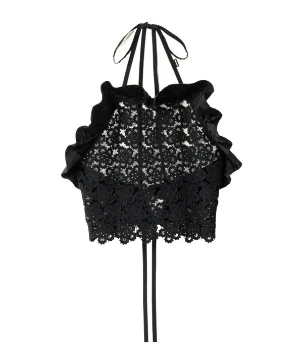 Miu Miu Macramé Pinafore Top With Ribbon Back - Black