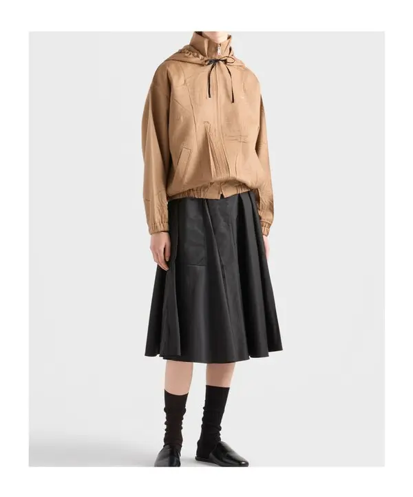 Prada Camel Cashmere Blend Blouson Jacket With Drawstring Hood