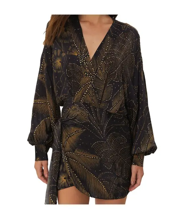 Farm Rio Foliage Wrap Mini Dress